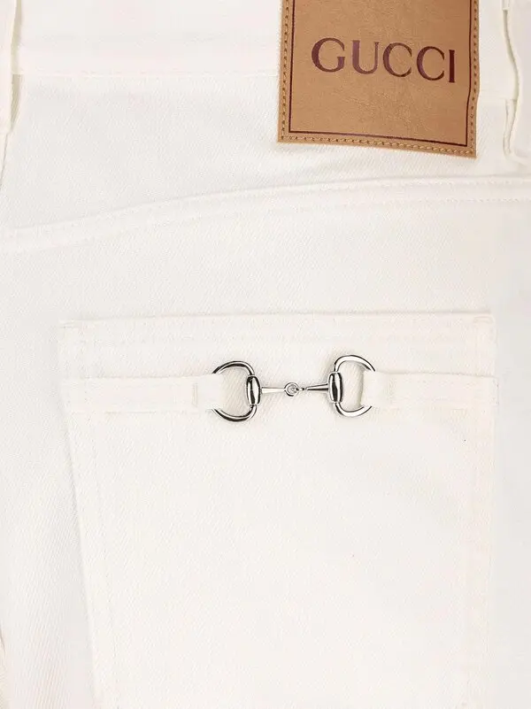 Gucci Denim Trousers With Metal Horsebit Detail - White