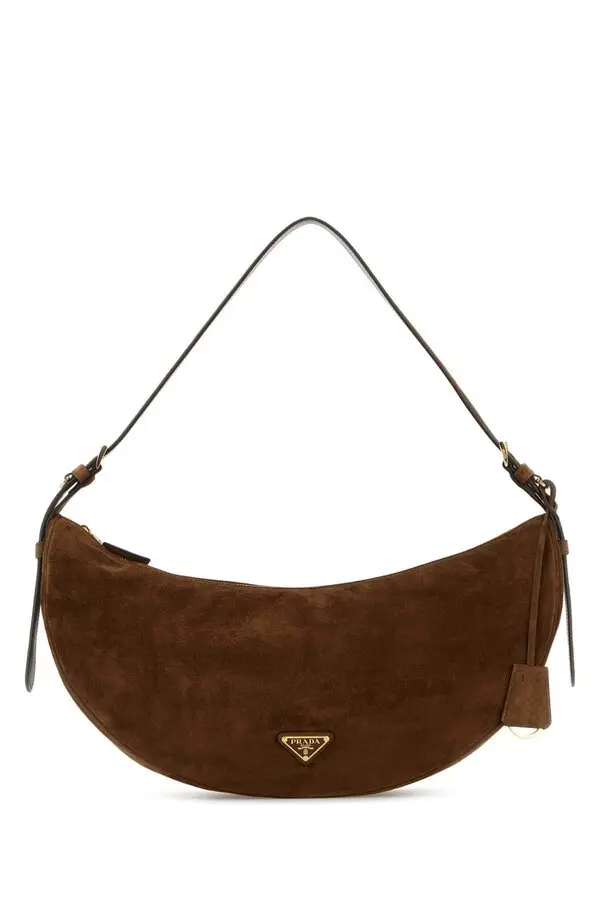 Prada Suede Large Demi-lune Crossbody Bag - Brown