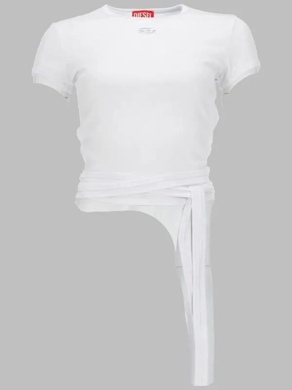 DIESEL® Ribbed Tie-detailed T-shirt - White