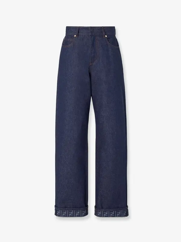 Fendi Denim Jeans With Ff Detail On The Bottom - Blue