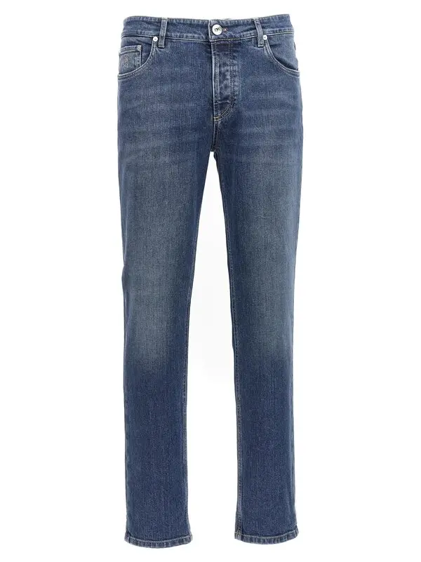 Brunello Cucinelli Logo Embroidery Stretch Jeans - Blue