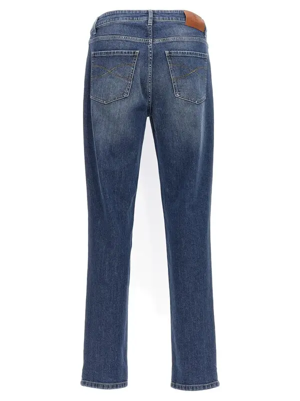 Brunello Cucinelli Logo Embroidery Stretch Jeans - Blue