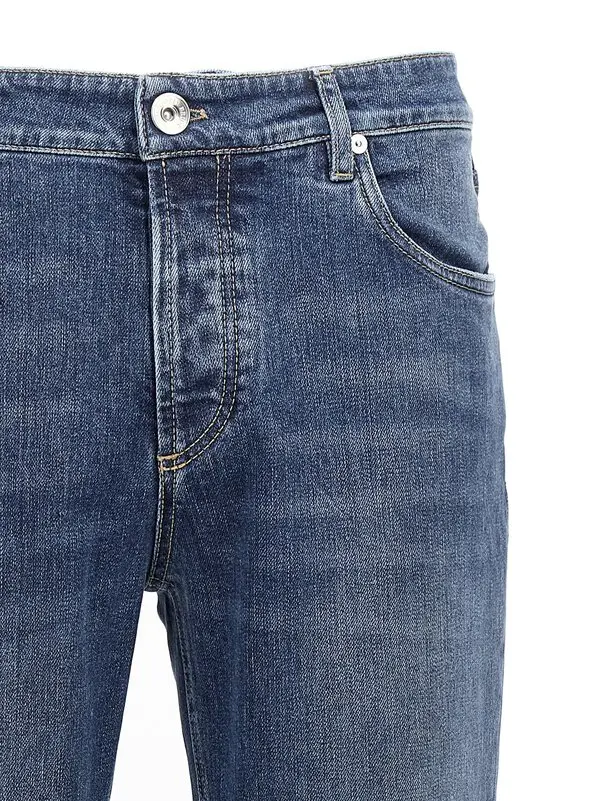 Brunello Cucinelli Logo Embroidery Stretch Jeans - Blue