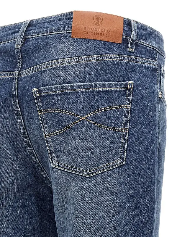 Brunello Cucinelli Logo Embroidery Stretch Jeans - Blue