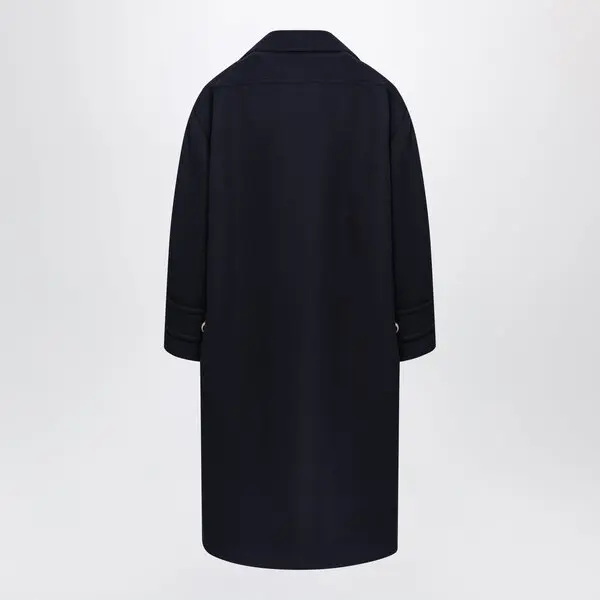 Balenciaga Long Navy Textured Wool Pea Coat