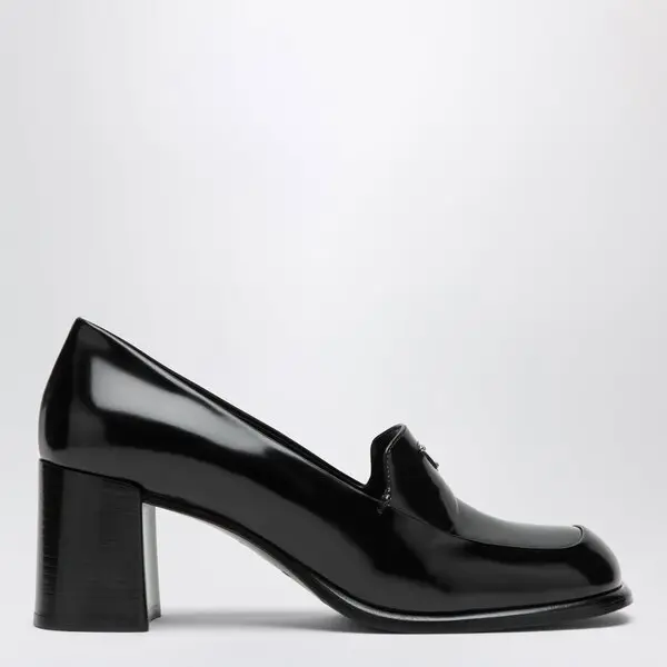 Prada Brushed Leather Heeled Loafers - Black