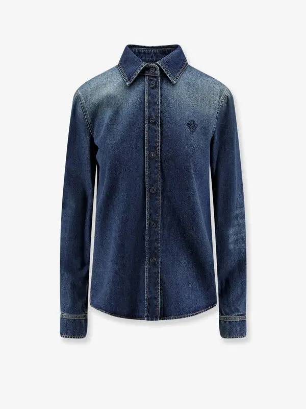 Gucci Embroidered Denim Shirt - Blue