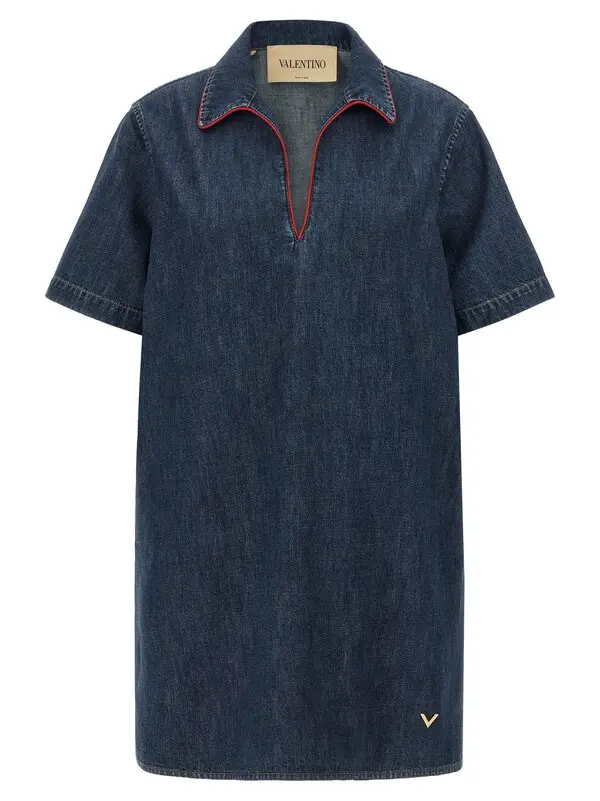 Valentino Garavani Chambray Vlogo Denim Dress - Blue
