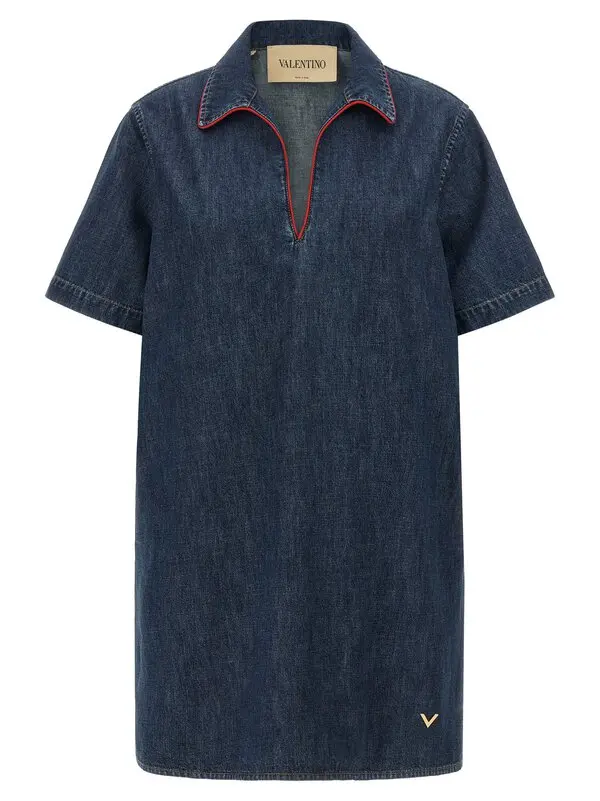 Valentino Garavani Chambray Vlogo Denim Dress - Blue
