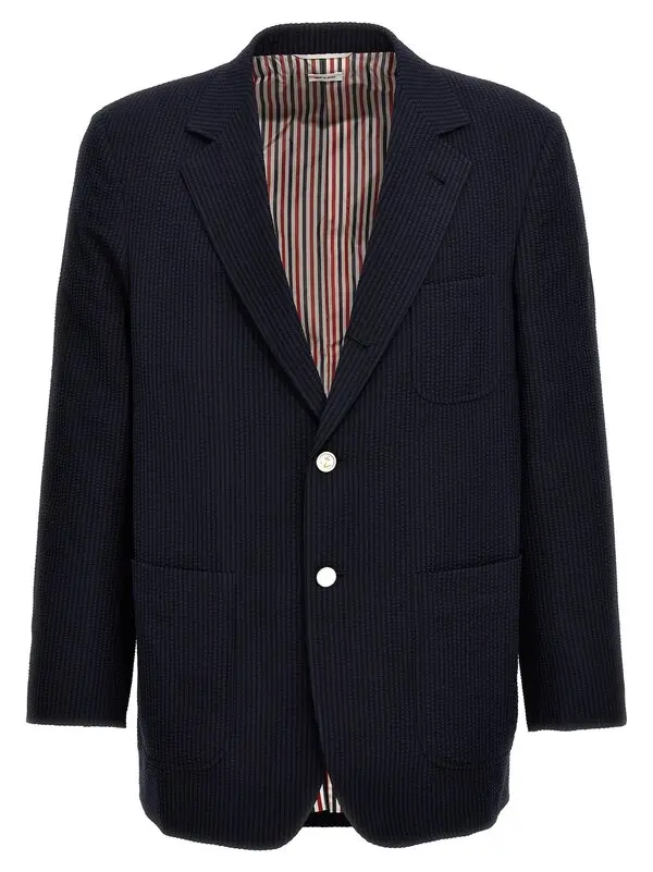 Thom Browne Single-breasted Seersucker Blazer - Blue