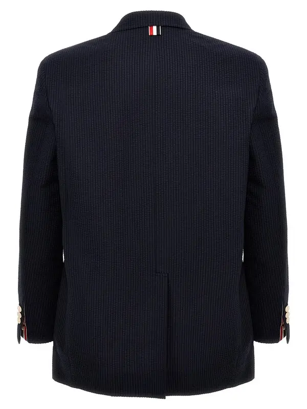 Thom Browne Single-breasted Seersucker Blazer - Blue