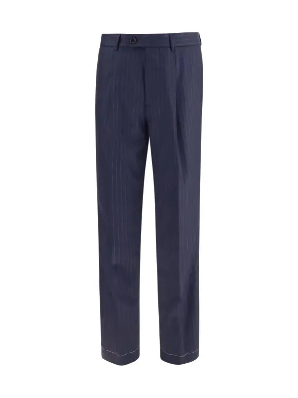 Brunello Cucinelli Virgin Wool Pinstriped Pants - Blue