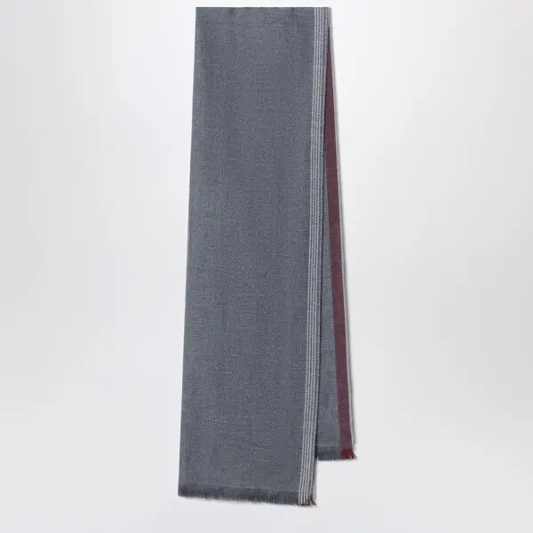 Brunello Cucinelli Dark Grey/burgundy/sand Scarf In Wool And Cashmere - Gray