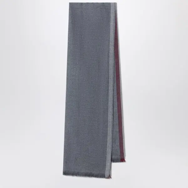 Brunello Cucinelli Dark Grey/burgundy/sand Scarf In Wool And Cashmere - Gray