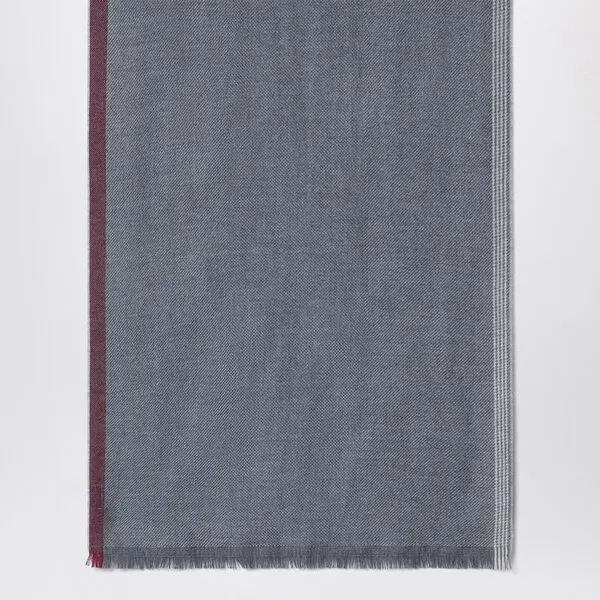 Brunello Cucinelli Dark Grey/burgundy/sand Scarf In Wool And Cashmere - Gray