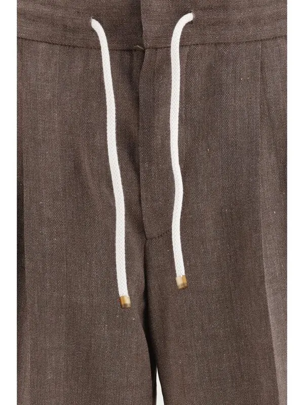 Brunello Cucinelli Herringbone Linen And Wool Pants