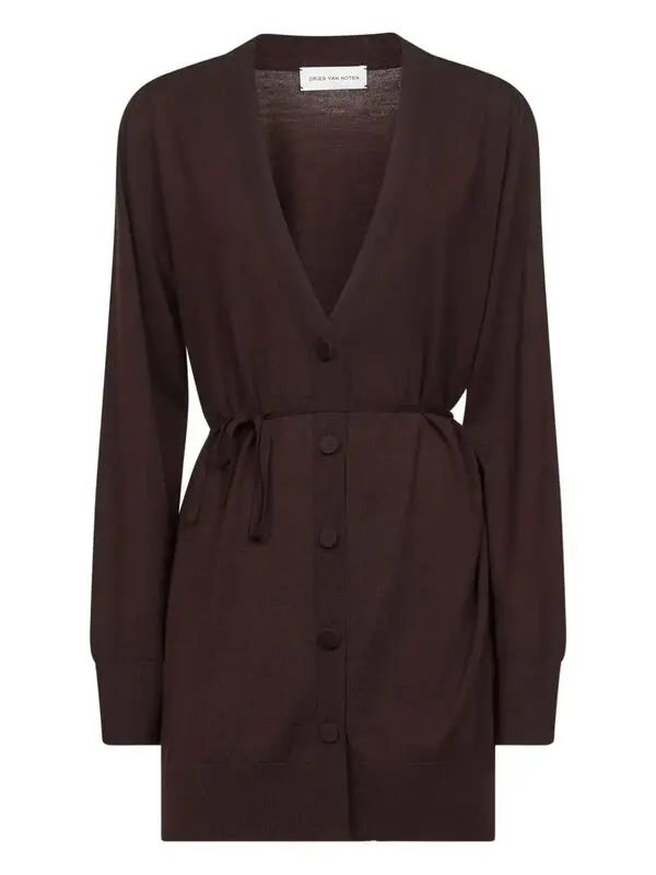 Dries Van Noten Tibati Long Cardigan With Thin Belt - Brown
