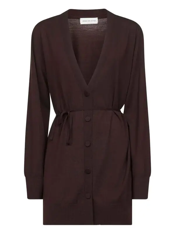 Dries Van Noten Tibati Long Cardigan With Thin Belt - Brown
