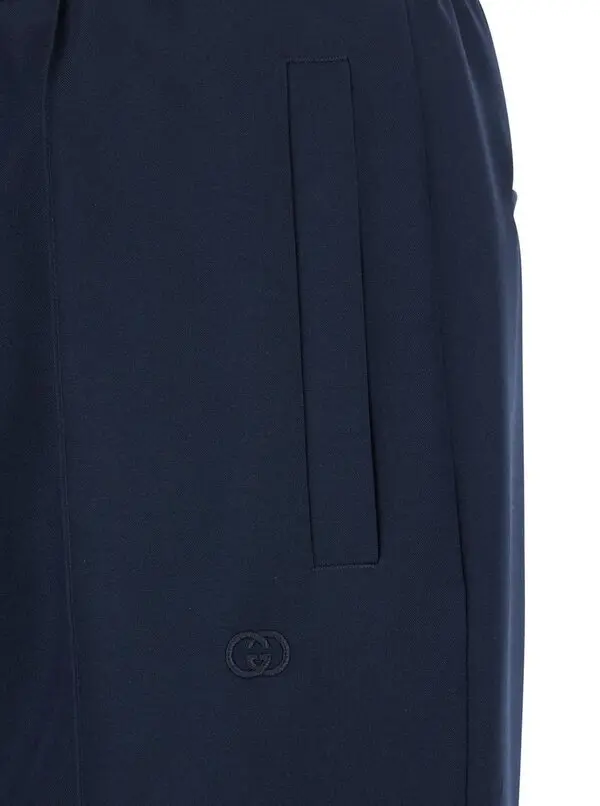 Gucci Blue Pants With Elastic Waist And Web Detail In Tech Fabric For - Multicolor