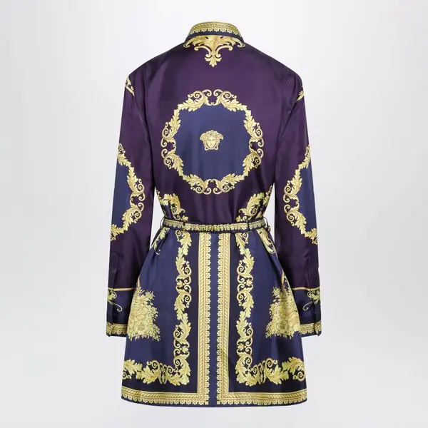 Versace Baroque Print Silk Twill Chemisier Dress - Blue