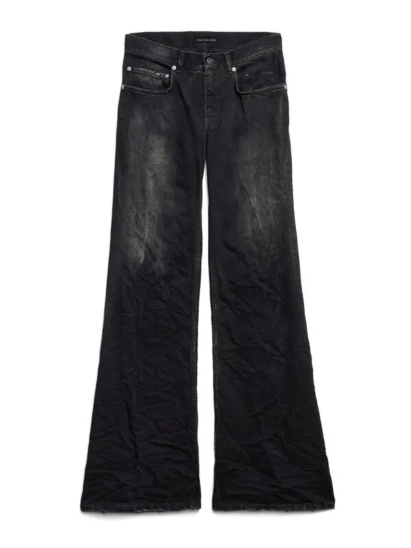 Balenciaga Crinkled Effect Wide Leg Jeans With Washed And Worn-out Details - Black