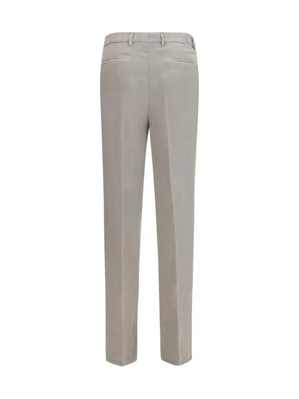 Brunello Cucinelli Garment Dyed Linen Gabardine Trousers - Gray