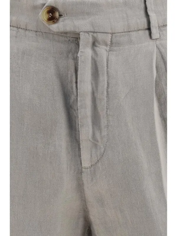 Brunello Cucinelli Garment Dyed Linen Gabardine Trousers - Gray