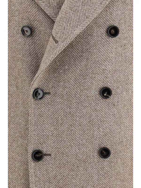 Tagliatore Chevron Double-breasted Coat - Cream