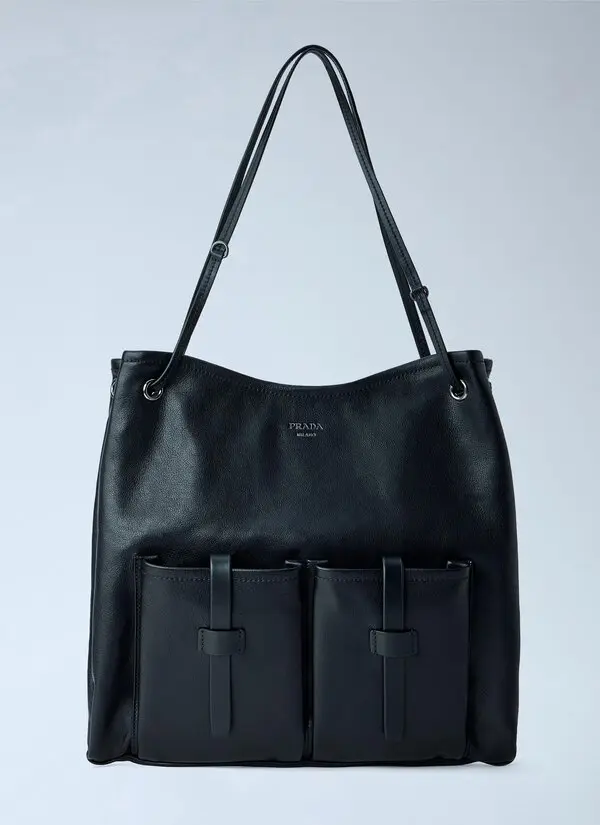Prada Leather Large Route Tote Bag - Black