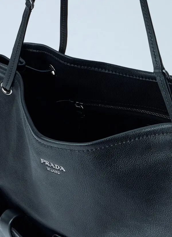 Prada Leather Large Route Tote Bag - Black