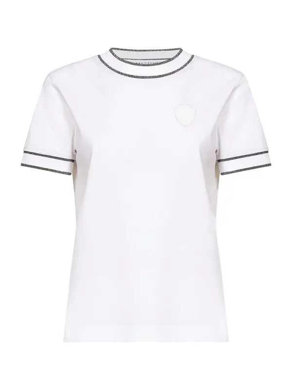 Brunello Cucinelli White Stretch Cotton Piqué Logo T-shirt - Multicolor