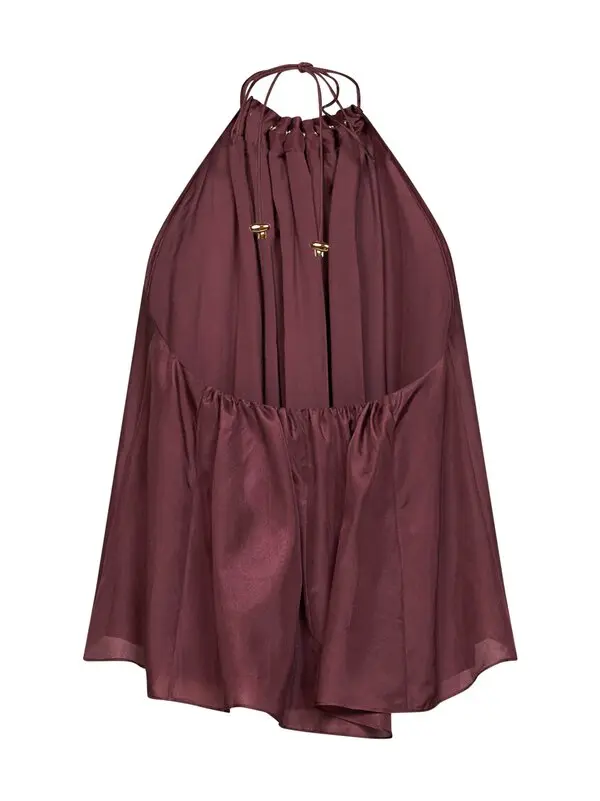Zimmermann Merlot Silk Habotai Aster Gathered Beaded Top - Multicolor