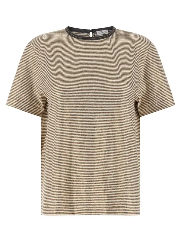 Brunello Cucinelli Shiny Collar Detail' T-shirt - Multicolor