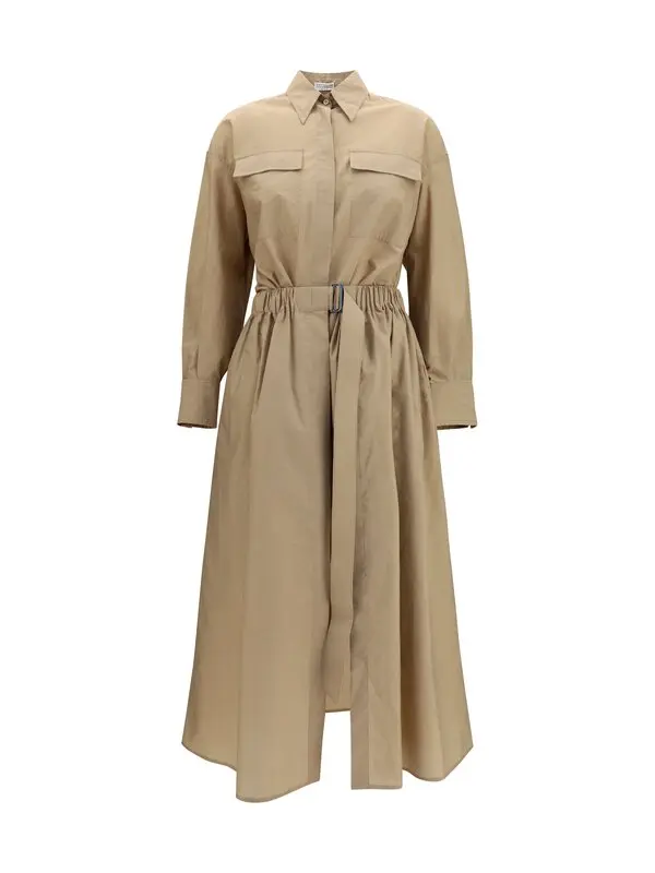 Brunello Cucinelli Belted Shirt Skirt Dress - Cream