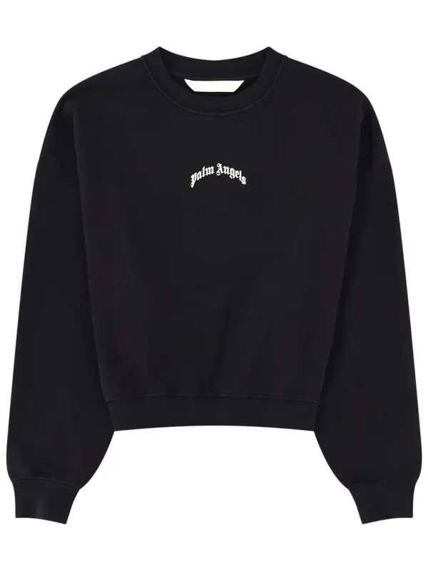 Palm Angels Cropped Sweatshirt With Logo - Black