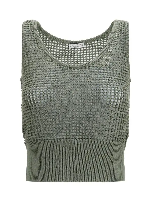 Brunello Cucinelli Perforated Sequin Tank Top - Green