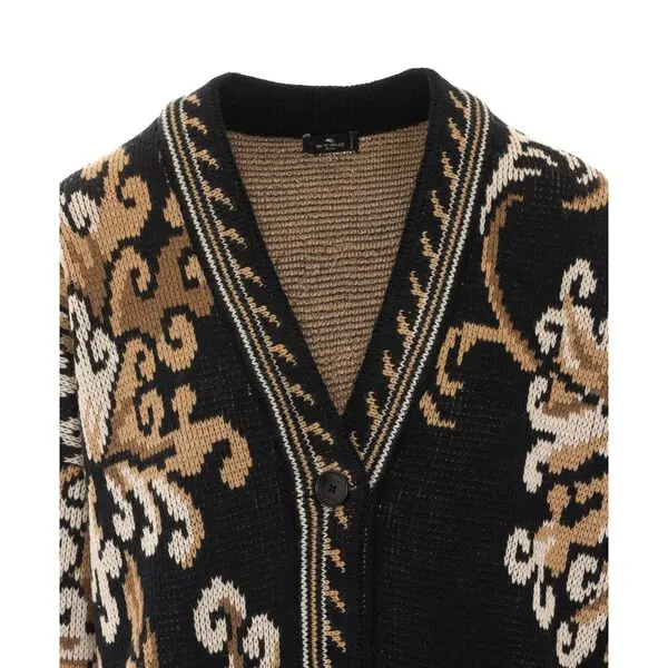 Etro Floral Paisley Motif Wool Cardigan - Black
