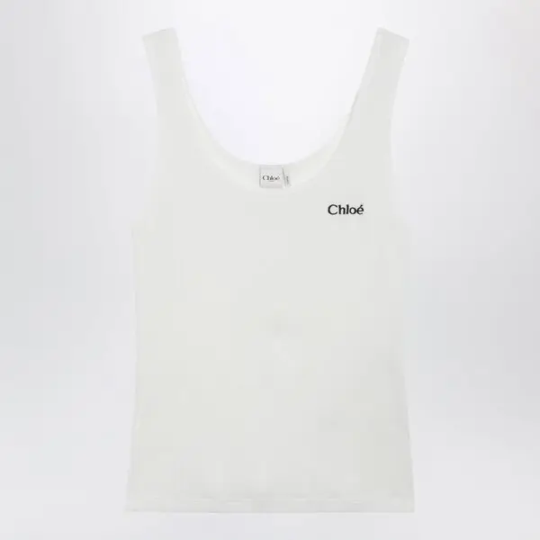 Chloé Ribbed Tank Top With Logo Embroidery - White