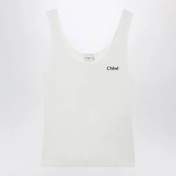 Chloé Ribbed Tank Top With Logo Embroidery - White
