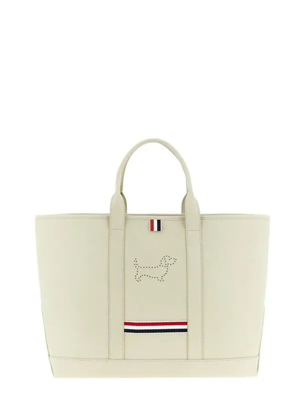 Thom Browne Medium Tool Bag With Perforated Hector In Grained Leather