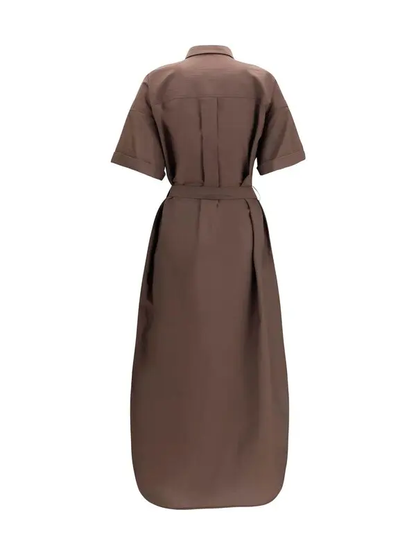 Brunello Cucinelli Sequined Shirt Dress With Belt - Brown