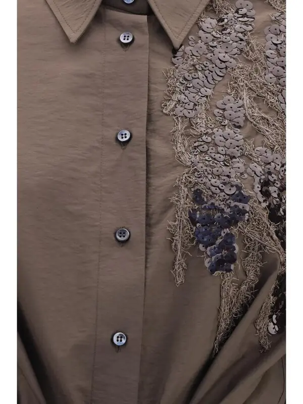 Brunello Cucinelli Sequined Shirt Dress With Belt - Brown