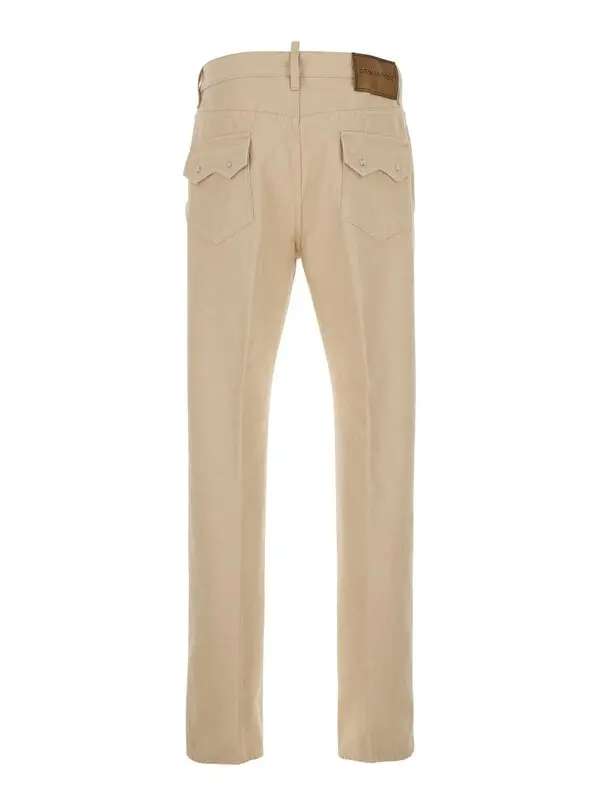 Dsquared2 642' Beige Jeans With Logo Patch On The Back In Denim For