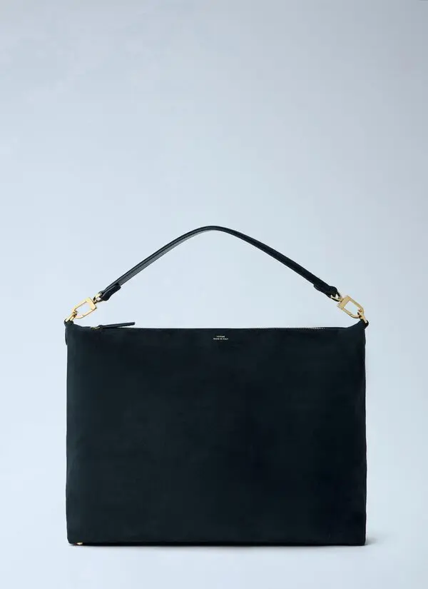 TOTEME Medium Bevel Suede Shoulder Bag - Black