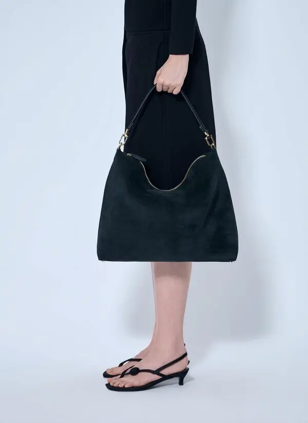 TOTEME Medium Bevel Suede Shoulder Bag - Black