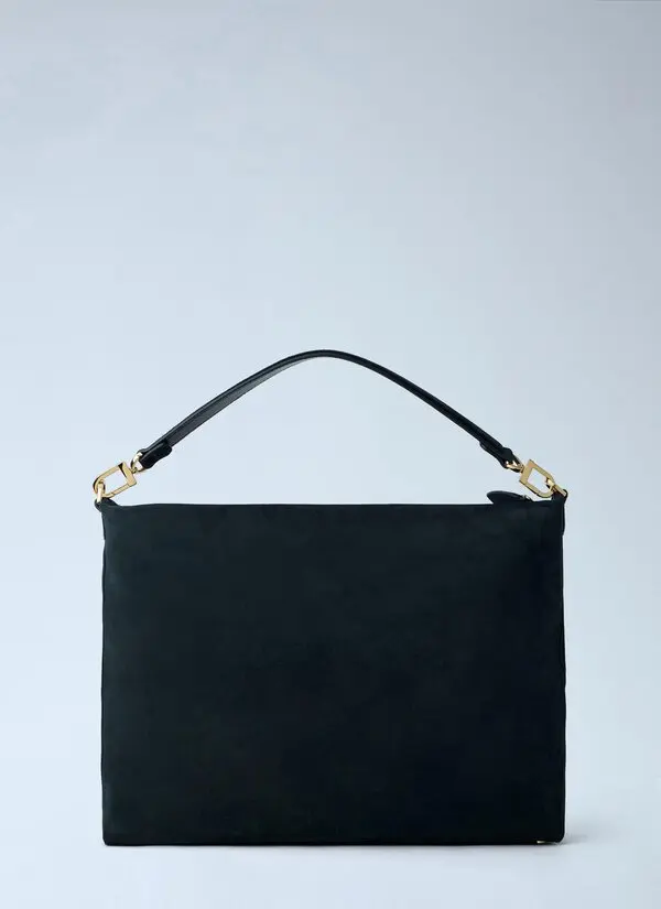 TOTEME Medium Bevel Suede Shoulder Bag - Black