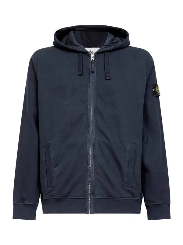 Stone Island Blue Organic Cotton Zip-up Hoodie - Multicolor