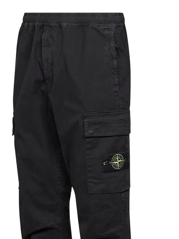 Stone Island Black Organic Stretch Broken Twill Cargo Trousers