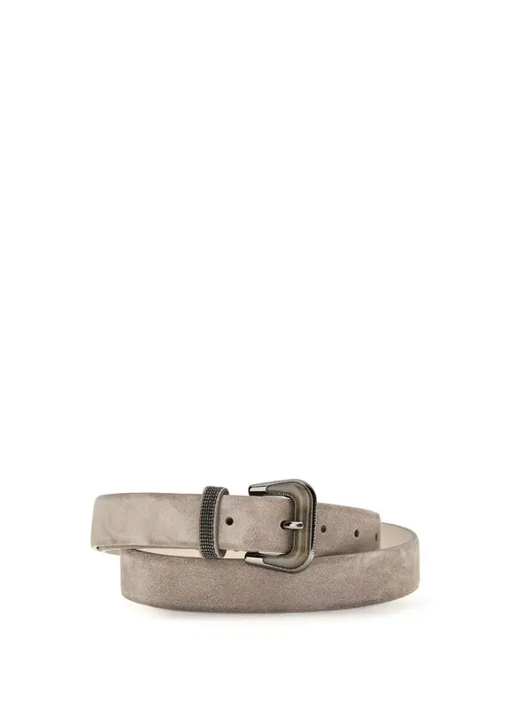 Brunello Cucinelli Suede Belt With Shiny Loop - Cream