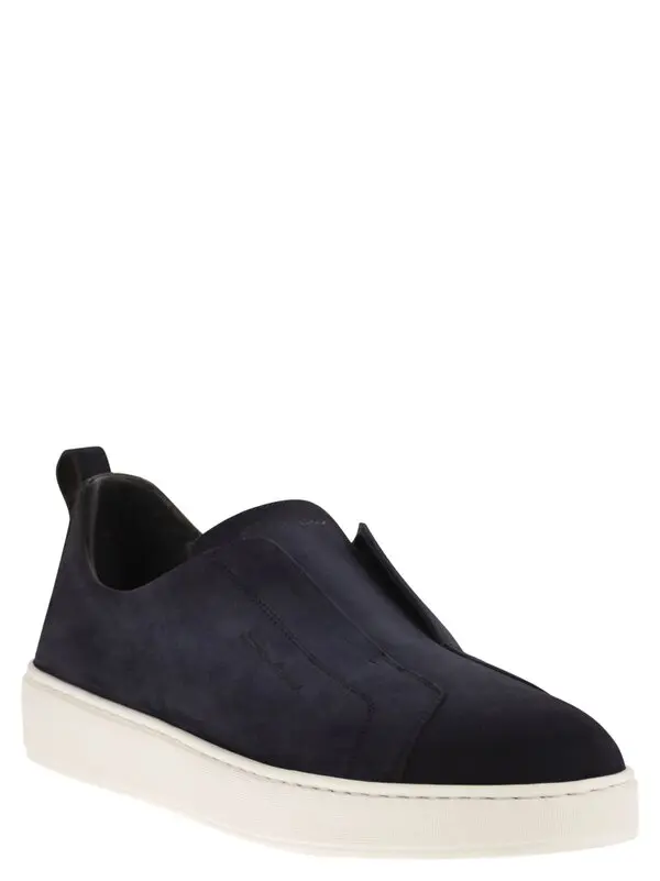 Santoni Suede Leather Slip-on Trainers With Rubber Sole - Blue